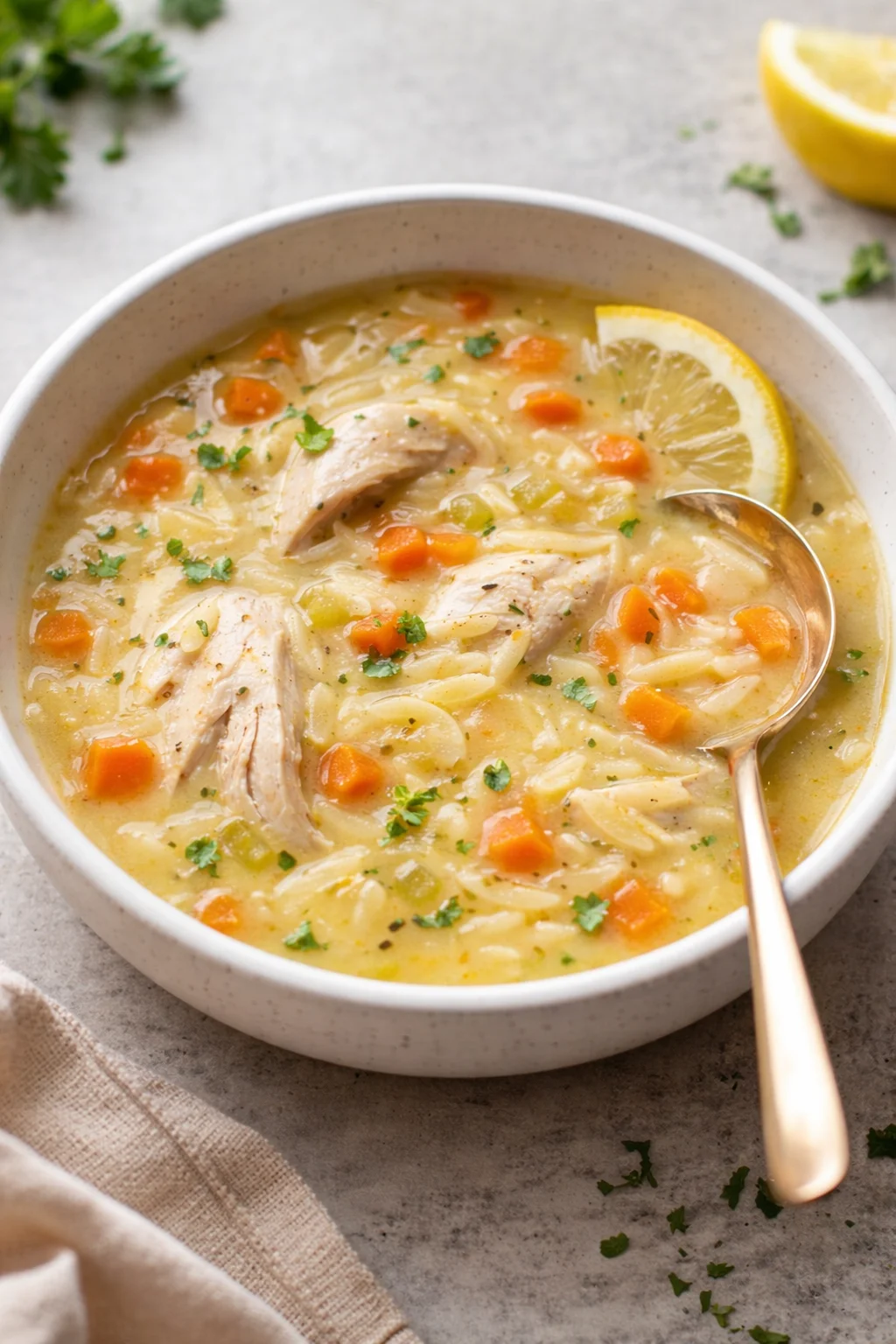 Lemon Chicken Orzo Soup